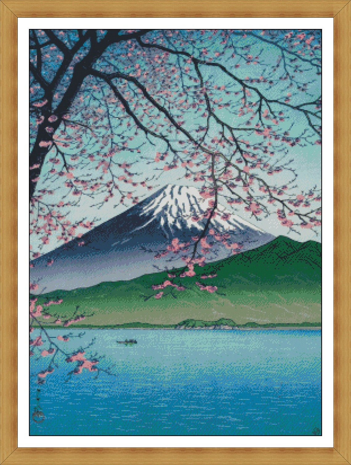 Mount Fuji Cross Stitch Pattern,cherry Blossom,kawase Hasui, Pdf Format ...