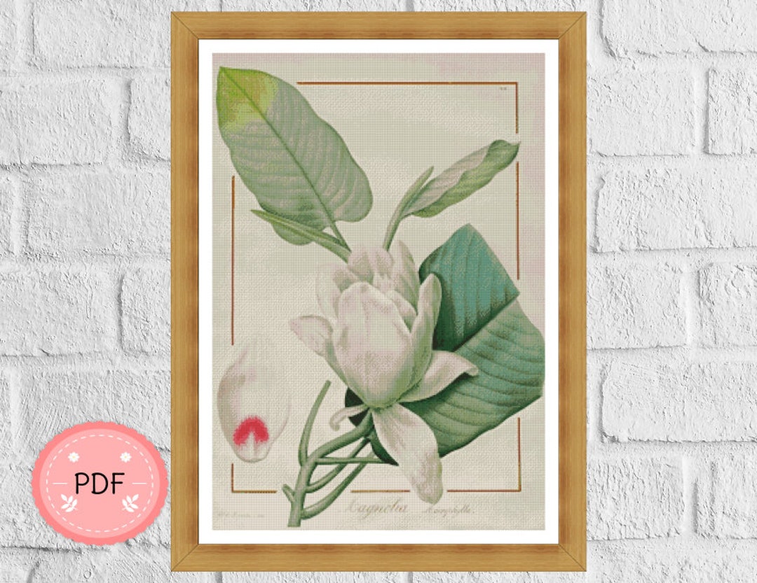 Cross Stitch Pattern, Magnolia by Pierre Joseph Redoute, Pdf, Instant ...