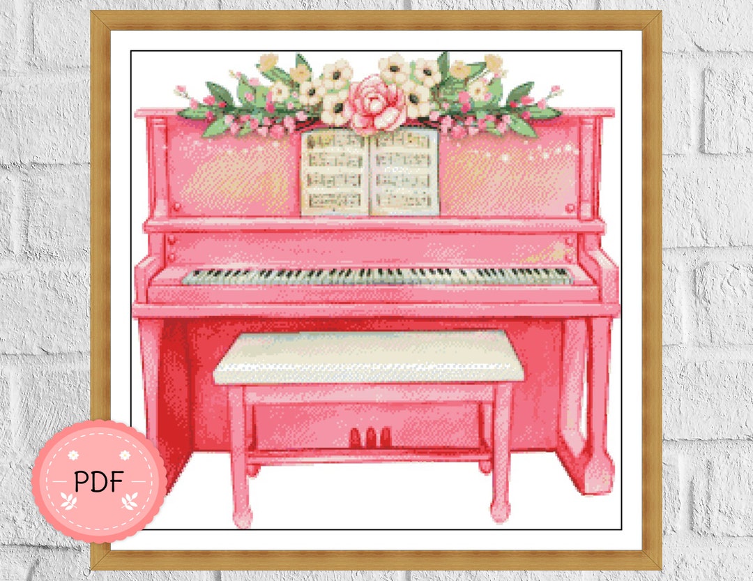 Pink Piano Cross Stitch Pattern Piano and Flowers Pdf - Etsy