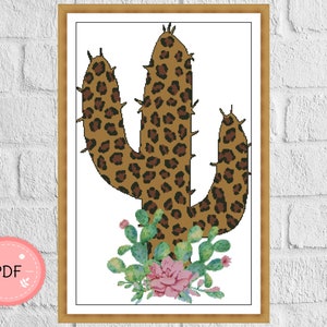 Cross Stitch Pattern, Leopard Cactus With Succulent,pdf ,instant ...
