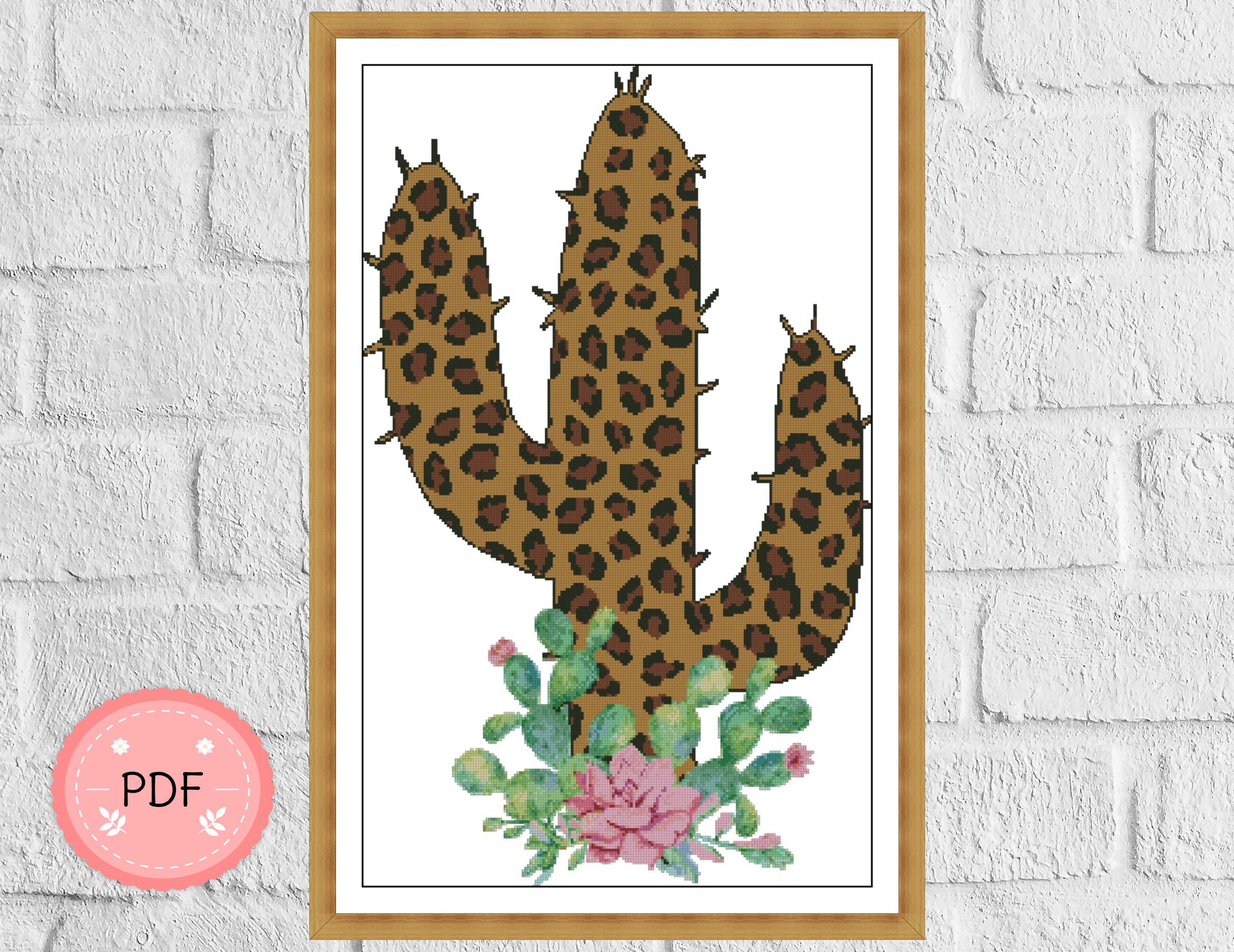 Cross Stitch Pattern, Leopard Cactus With Succulent,pdf ,instant ...