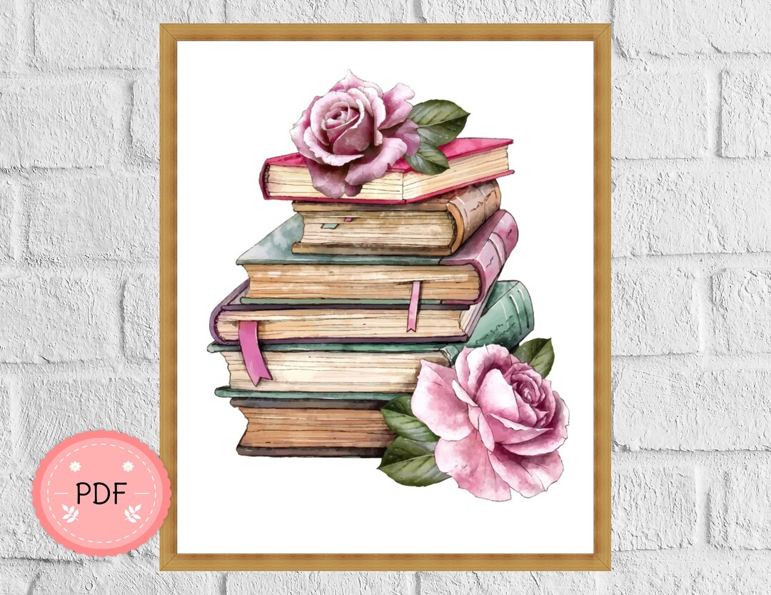 Book Cross Stitch Pattern Books and Roses Pdf Instant - Etsy