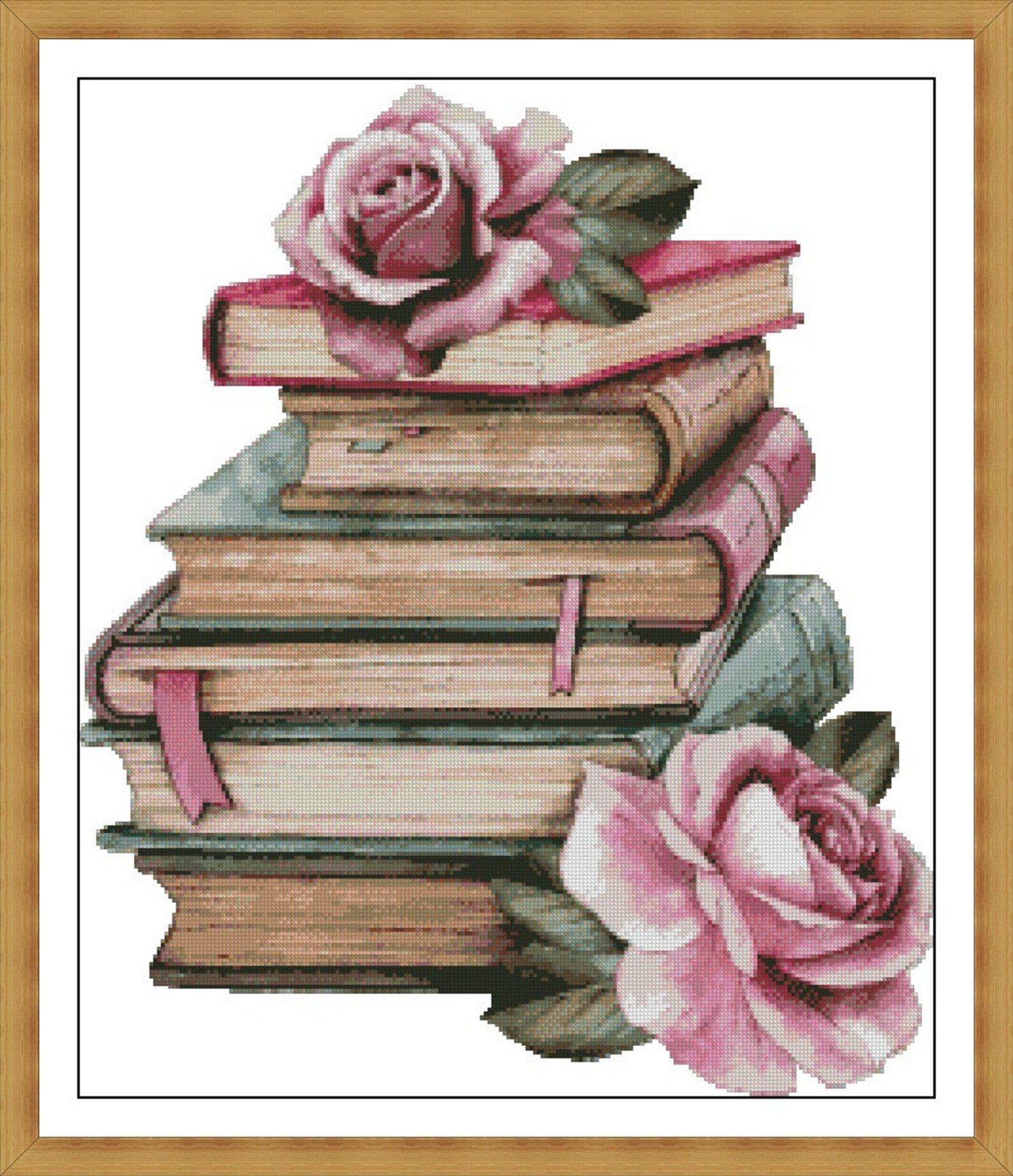 Book Cross Stitch Pattern Books and Roses Pdf Instant - Etsy