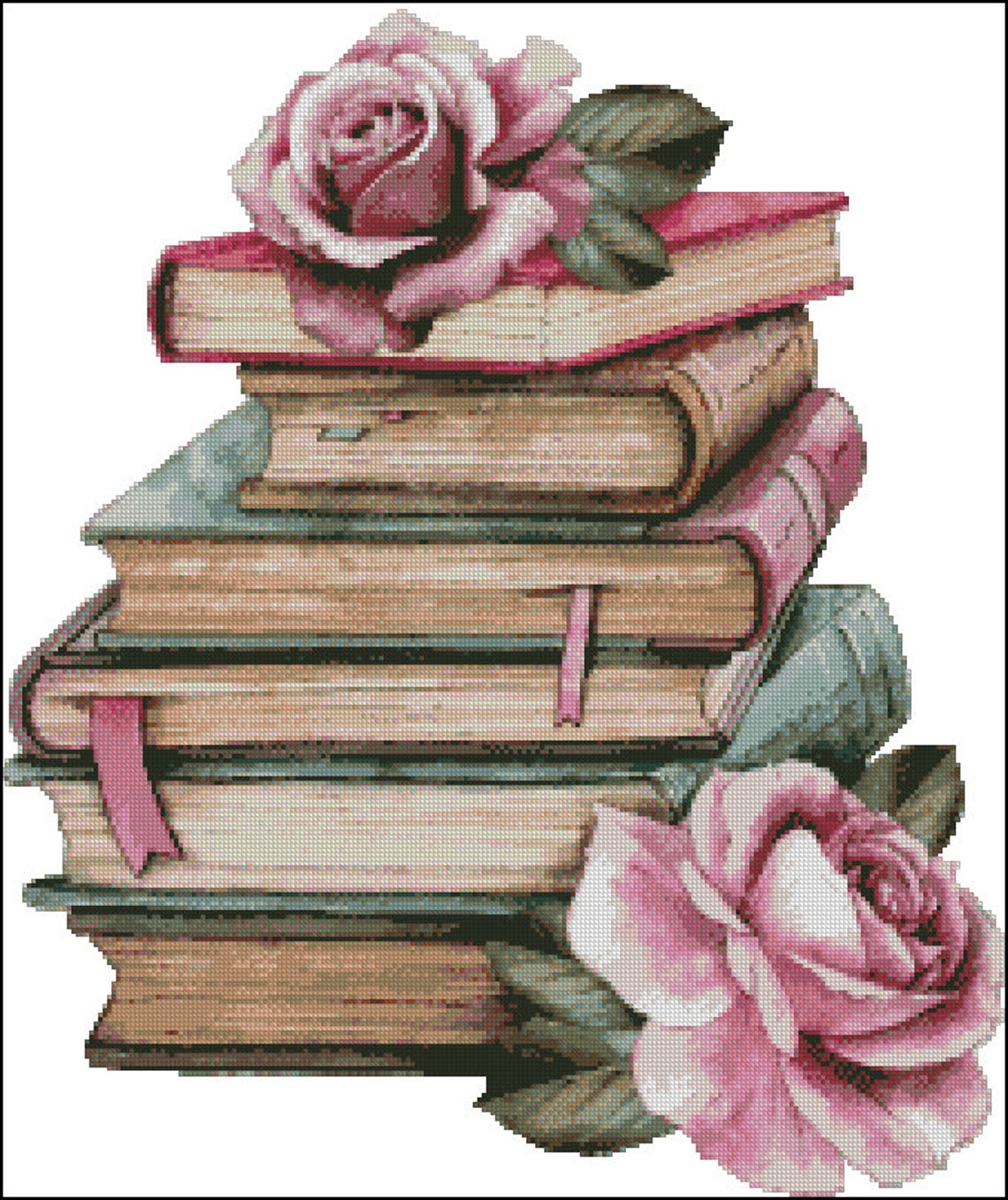 Book Cross Stitch Pattern Books and Roses Pdf Instant - Etsy