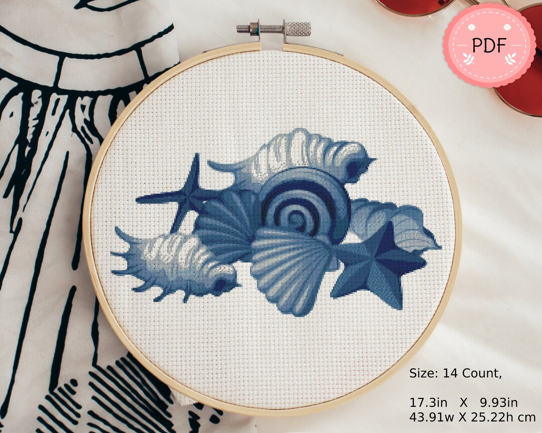 Blue Seashell Cross Stitch Pattern, Instant Download, Ocean Life ,under ...