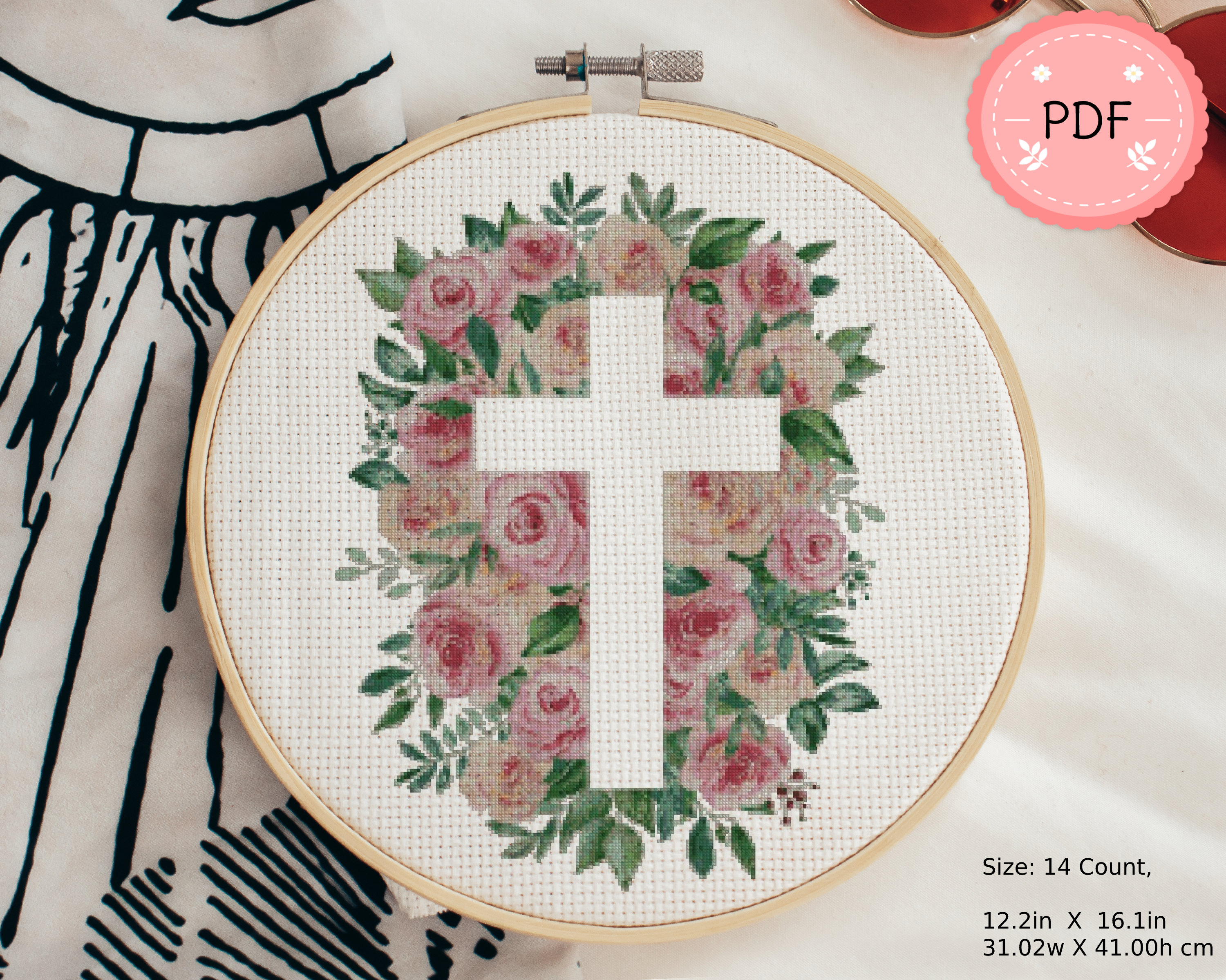 Cross Stitch Pattern,christian Cross With Roses, Religious X Stitch ...