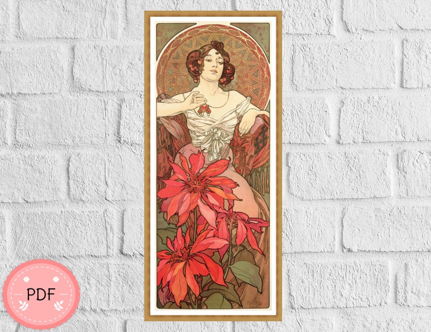 Ruby Cross Stitch Pattern,alphonse Mucha , Pdf , Instant Download,full ...