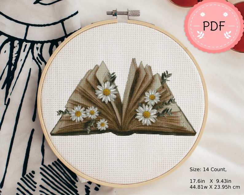 Book Cross Stitch Pattern Books and Flowes Pdf Instant - Etsy