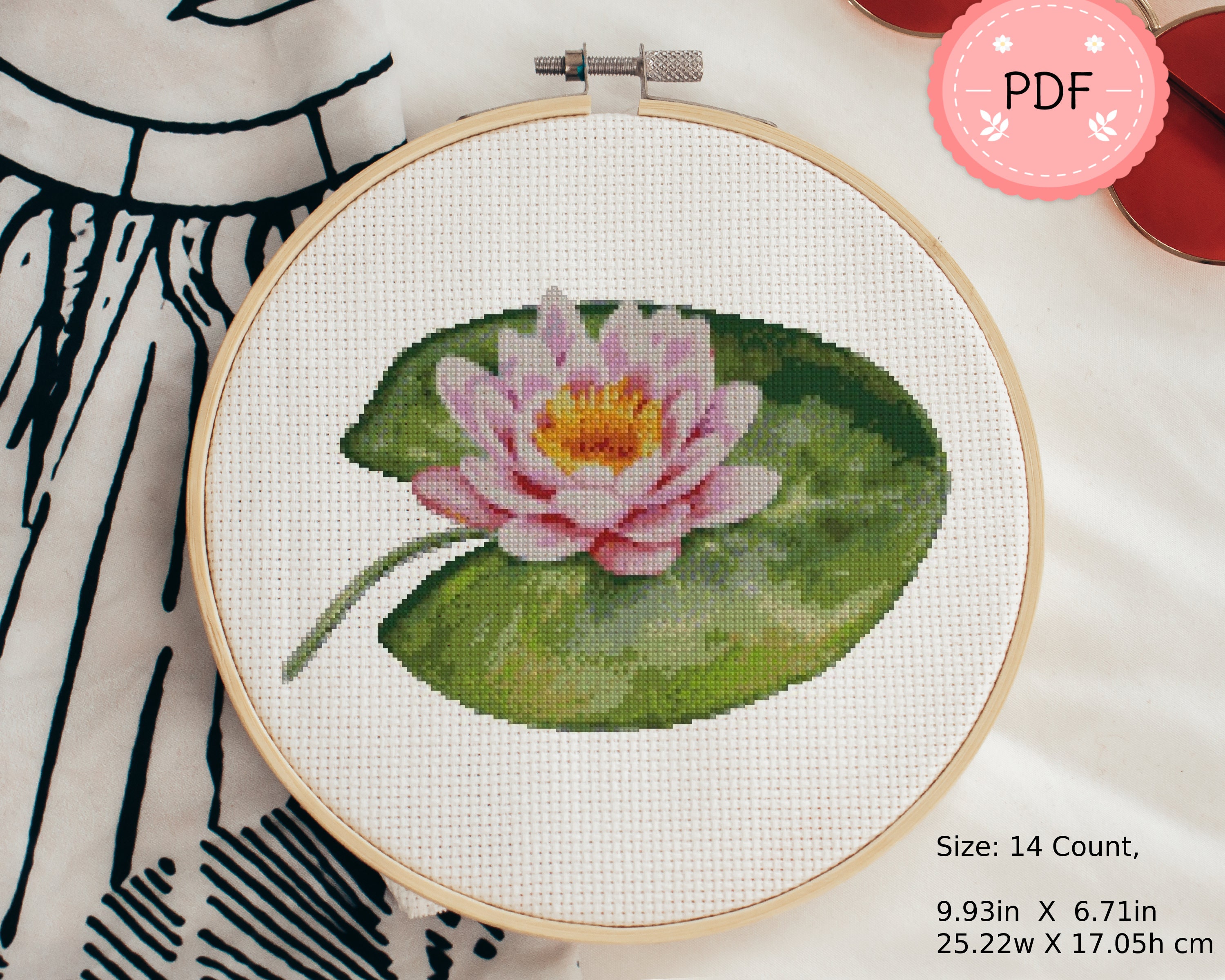 Lotus Cross Stitch Pattern, Water Lily, Pdf , Instant Download , Floral Xstitch Chart, Asian ...
