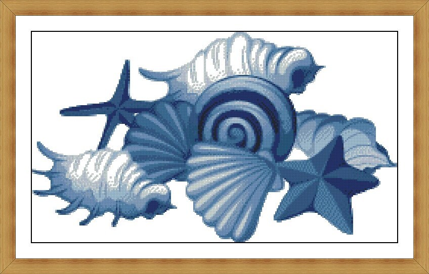 Blue Seashell Cross Stitch Pattern, Instant Download, Ocean Life ,under ...