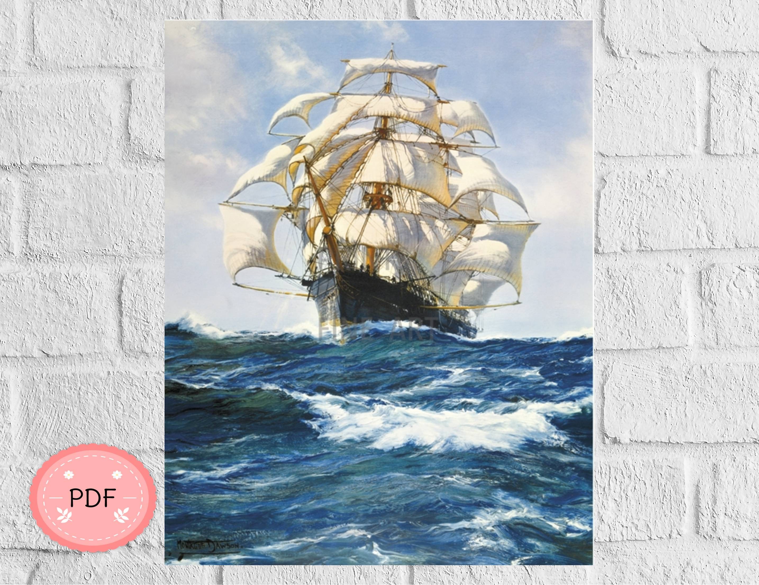 Ship Cross Stitch Pattern , Wild and Sun ,pdf ,instant Download , Wave ...