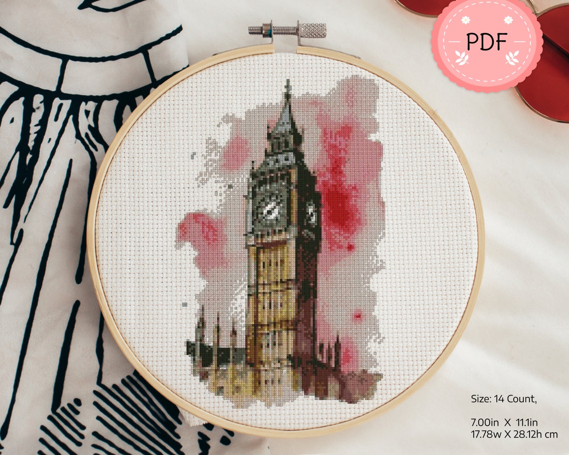 Watercolor Big Ben Cross Stitch Pattern: London Cityscape (PDF Pattern ...