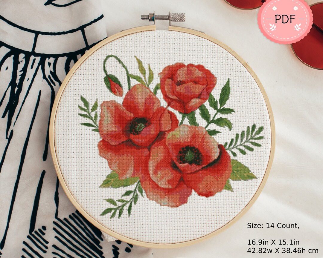 Poppy Bouquet Cross Stitch Pattern , Pdf , Instant Download , Floral ...