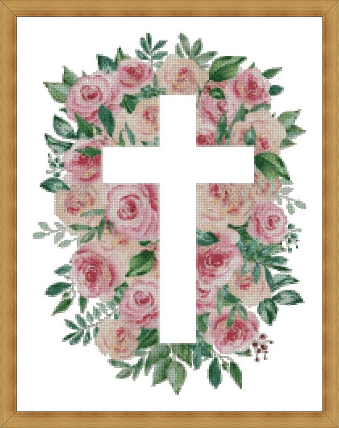 Cross Stitch Pattern,christian Cross With Roses, Religious X Stitch ...