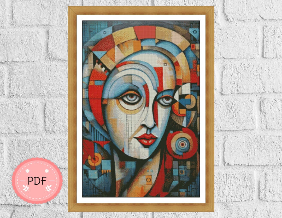 Abstract Cross Stitch Pattern ,woman With Geometric Face, Pdf , Instant ...