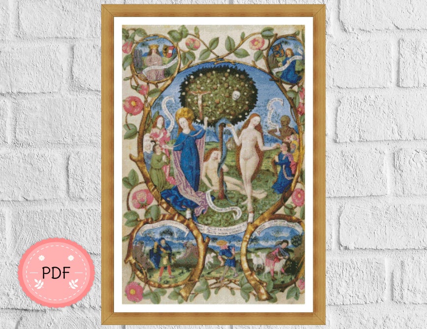 Cross Stitch Pattern,the Tree of Life and Death,eve and Mary,religious ...