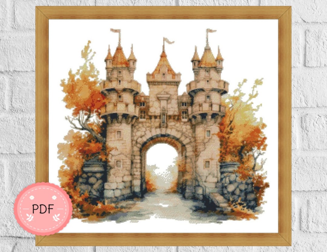 Cross Stitch Pattern,magical Autumn Castle Gate,medieval Castle, Pdf ...