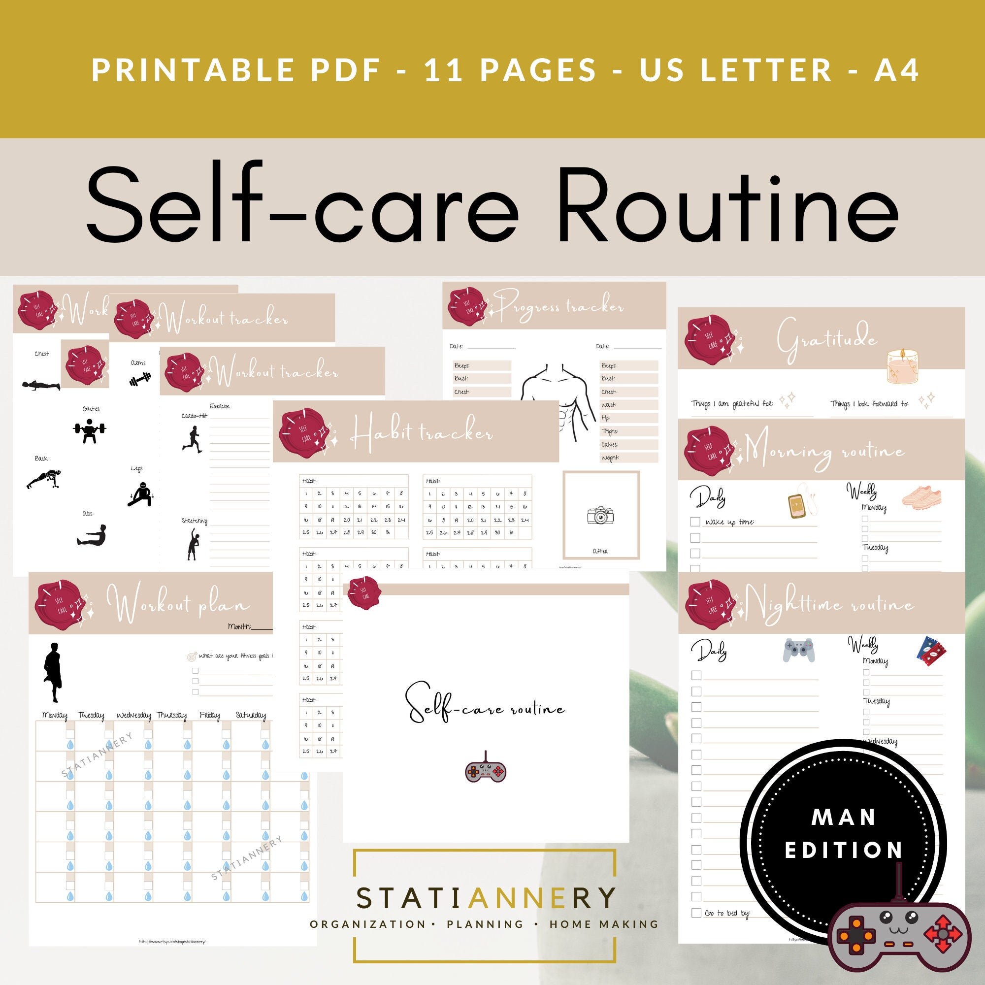 Self care planner for men Workout tracker Fitness planner | Etsy