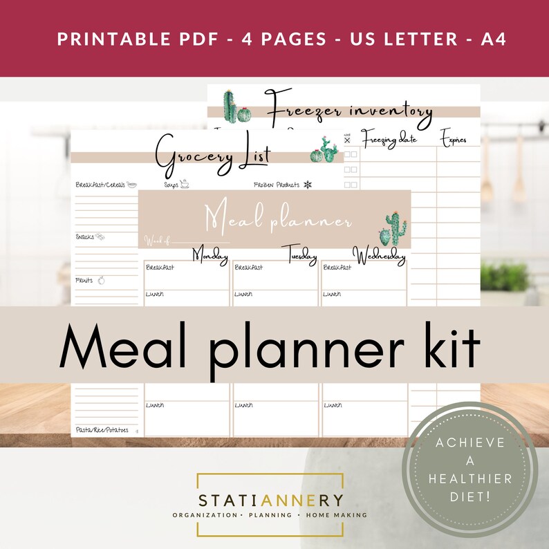 Meal Planner Printable Pack 3 in 1 Bundle, Weekly Meal Planner, Weekly ...