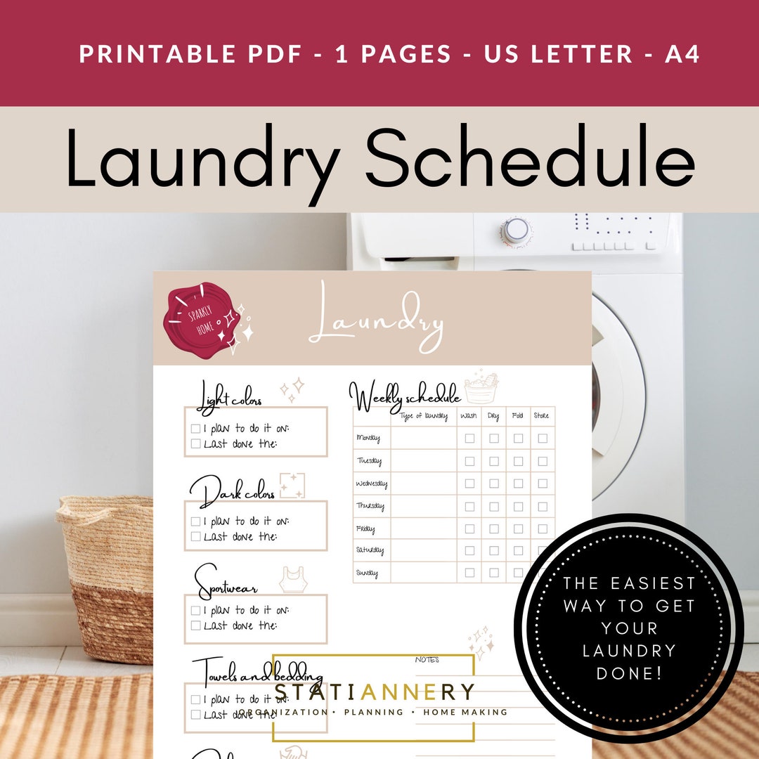 Laundry Schedule Printable, Weekly Cleaning Routine (PDF) - Etsy