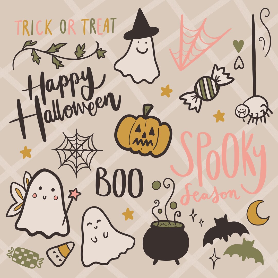 Spooky Cute Halloween Digital Download Illustration Set | Ghost ...