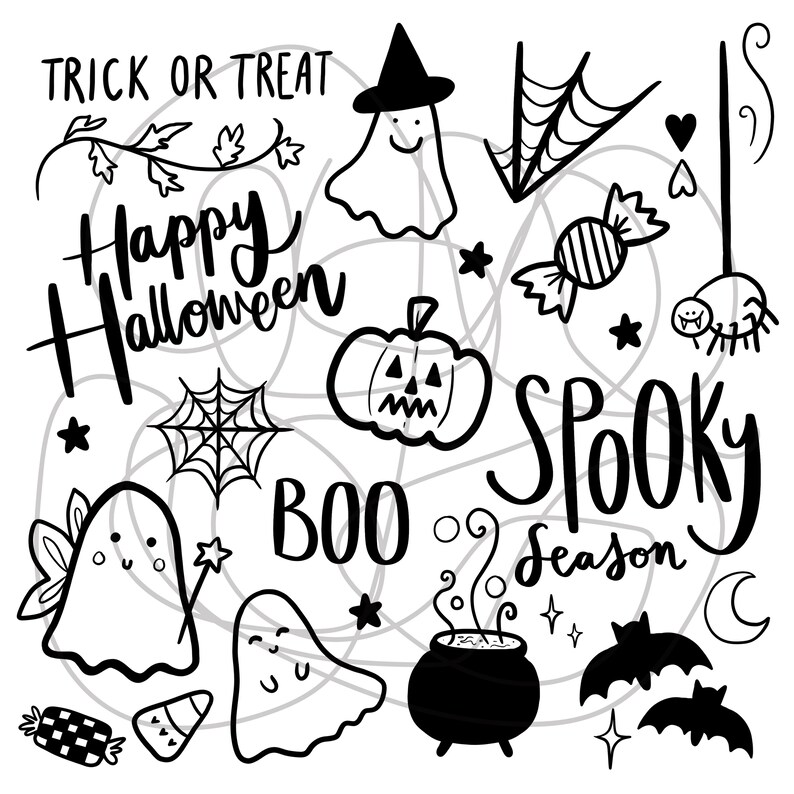 Spooky Cute Halloween Digital Download Illustration Set | Ghost ...