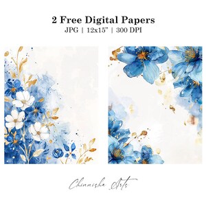 Blue Floral Digital Paper, Watercolor Floral Background, Blue Printable ...