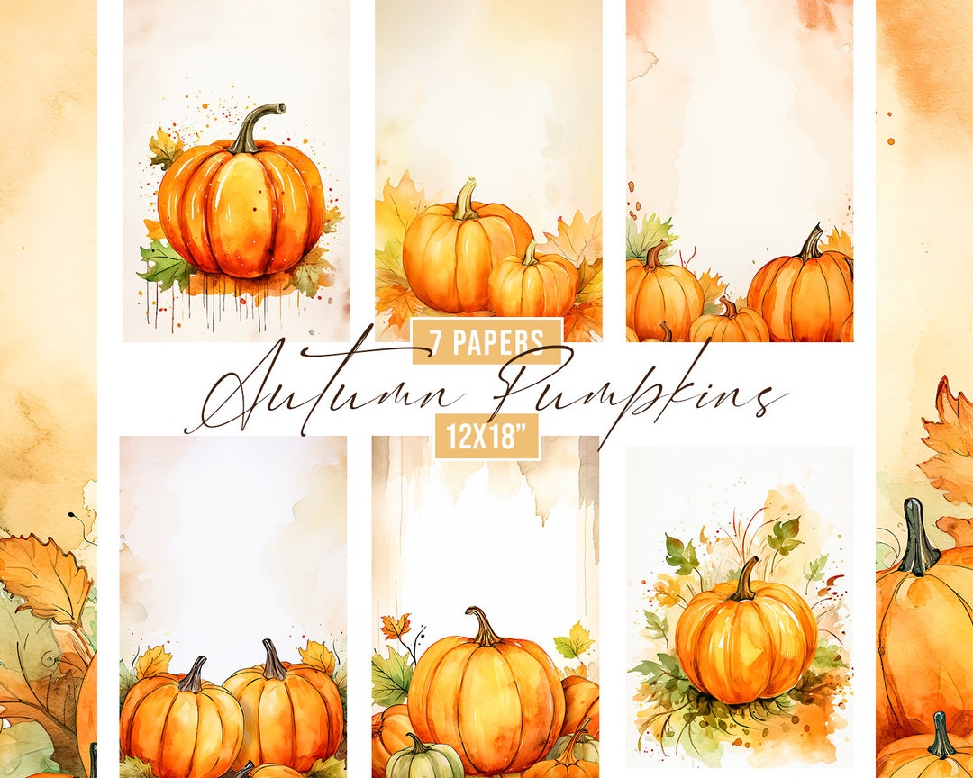 Watercolor Pumpkin Digital Paper Autumn Papers Card - Etsy