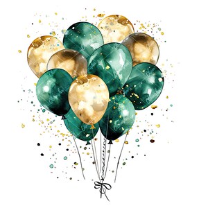 Watercolor Green Balloons Clipart, 8 Jpgs, Commercial Use, Emerald and ...