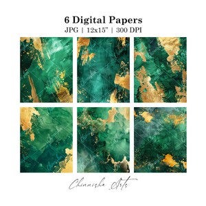 Emerald Green Watercolor Digital Papers, Green Gold Backgrounds ...