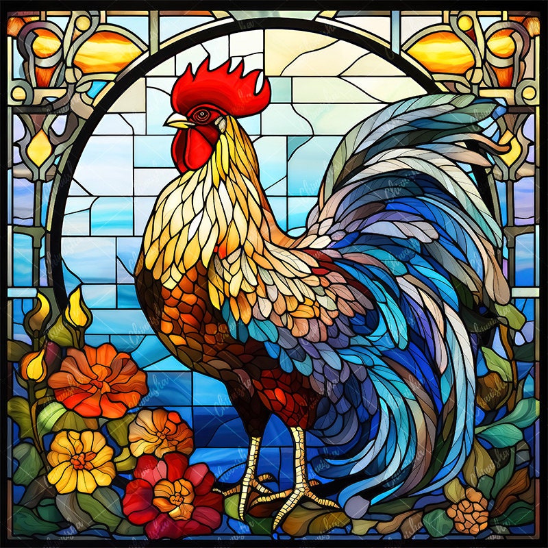 Stained Glass Rooster Digital Papers Rooster Stained Glass - Etsy