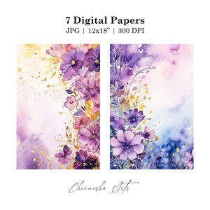 Watercolor Purple Floral Digital Paper, Abstract Purple Flower ...