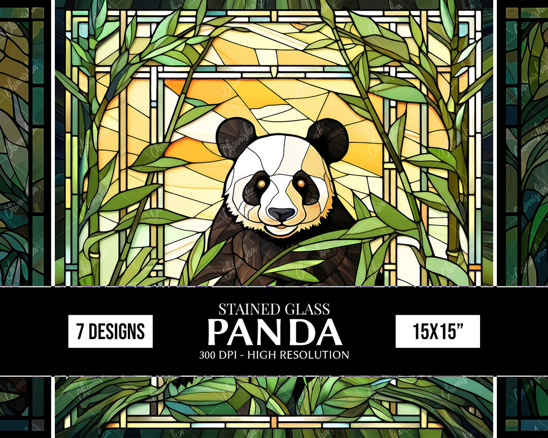 Stained Glass Panda Digital Papers, Panda Stained Glass Tumbler Wrap ...