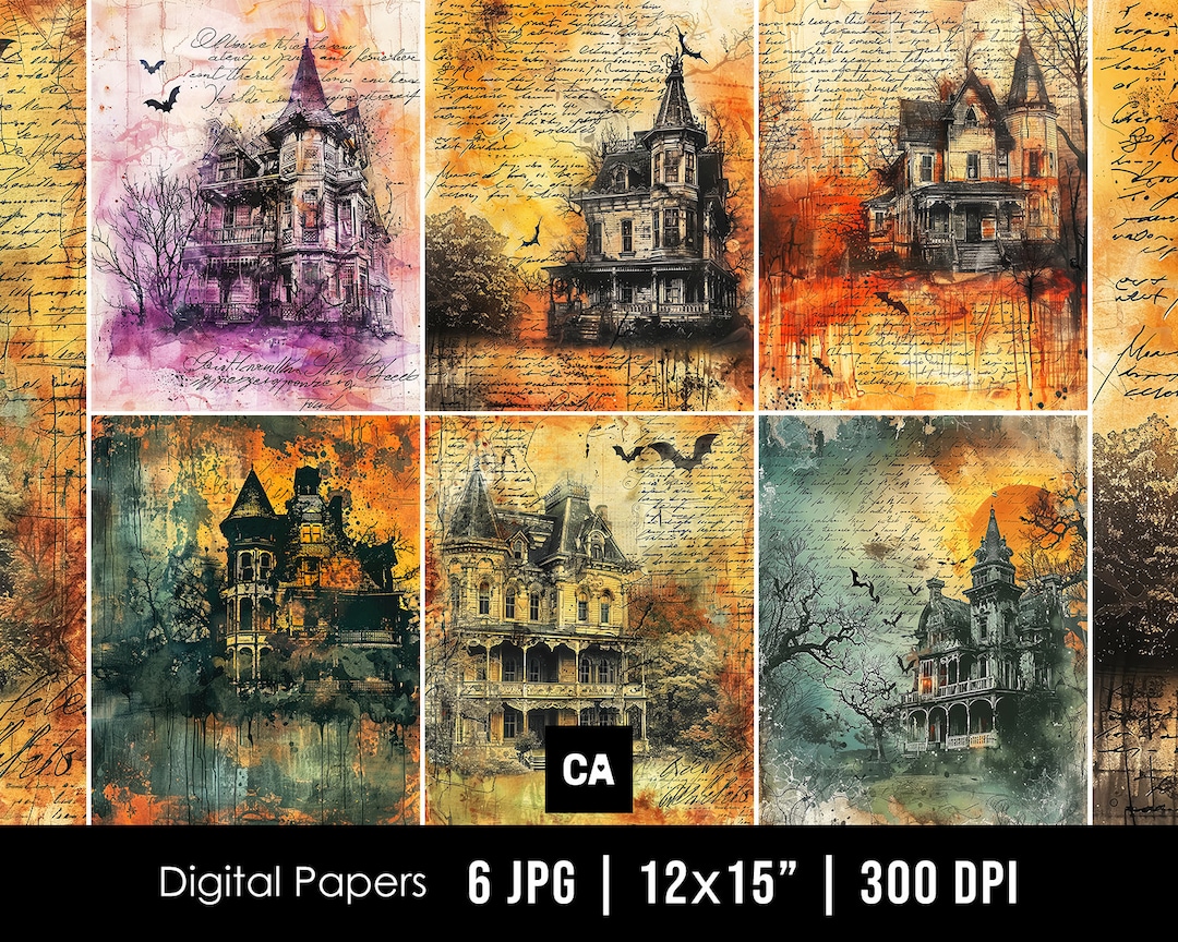 Haunted House Junk Journal Pages, Vintage Digital Papers, Scrapbook ...