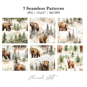 Watercolor Brown Bear Digital Paper Woodland Seamless - Etsy