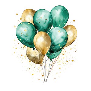 Watercolor Green Balloons Clipart, 8 Jpgs, Commercial Use, Emerald and ...