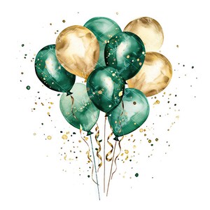 Watercolor Green Balloons Clipart, 8 Jpgs, Commercial Use, Emerald and ...