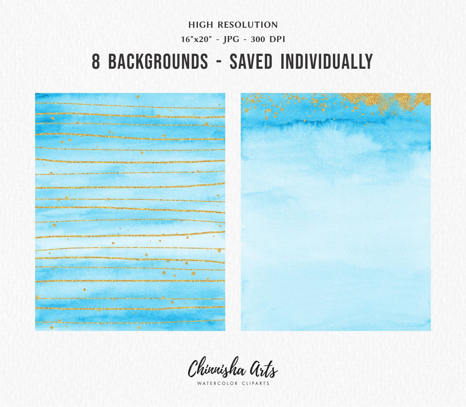 Gold & Pastel Blue Watercolor Background Digital Free | Etsy India