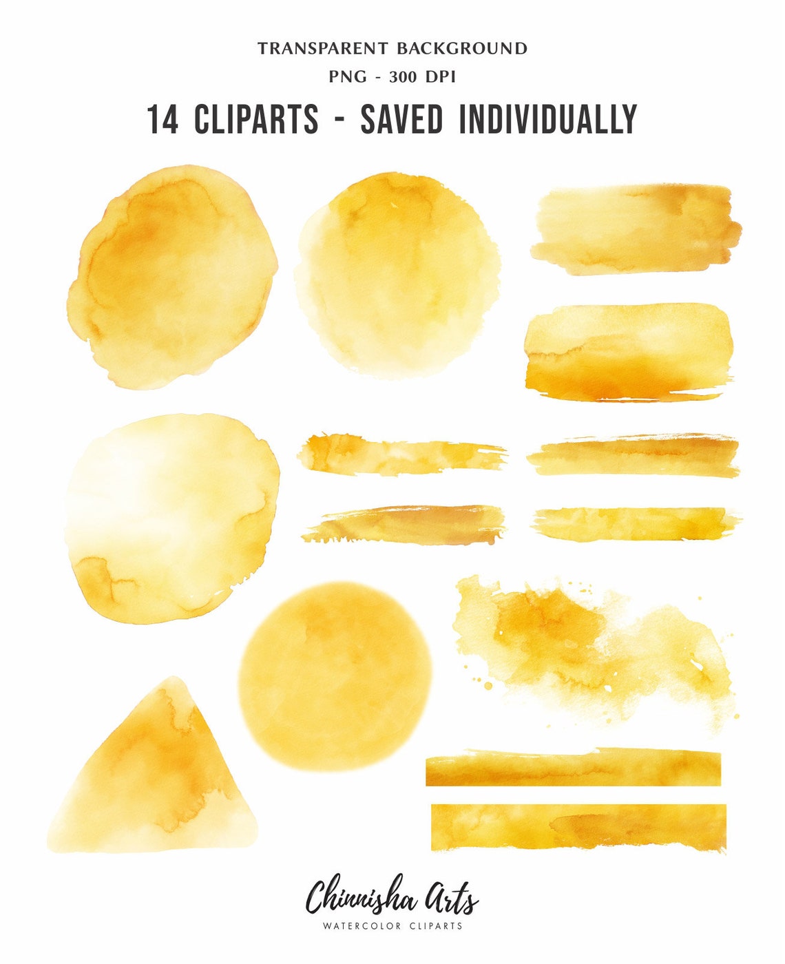 14 Mustard Yellow Watercolor Cliparts Watercolor Brush | Etsy