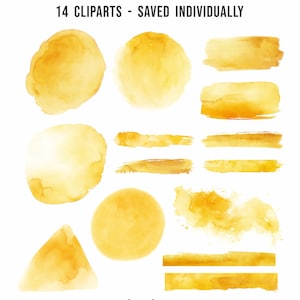 14 Mustard Yellow Watercolor Cliparts, Watercolor Brush Strokes ...