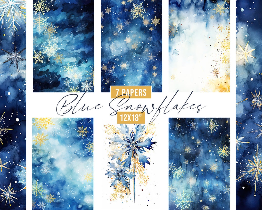 Watercolor Blue Snowflakes Digital Papers, Snowflakes Backgrounds, Blue ...