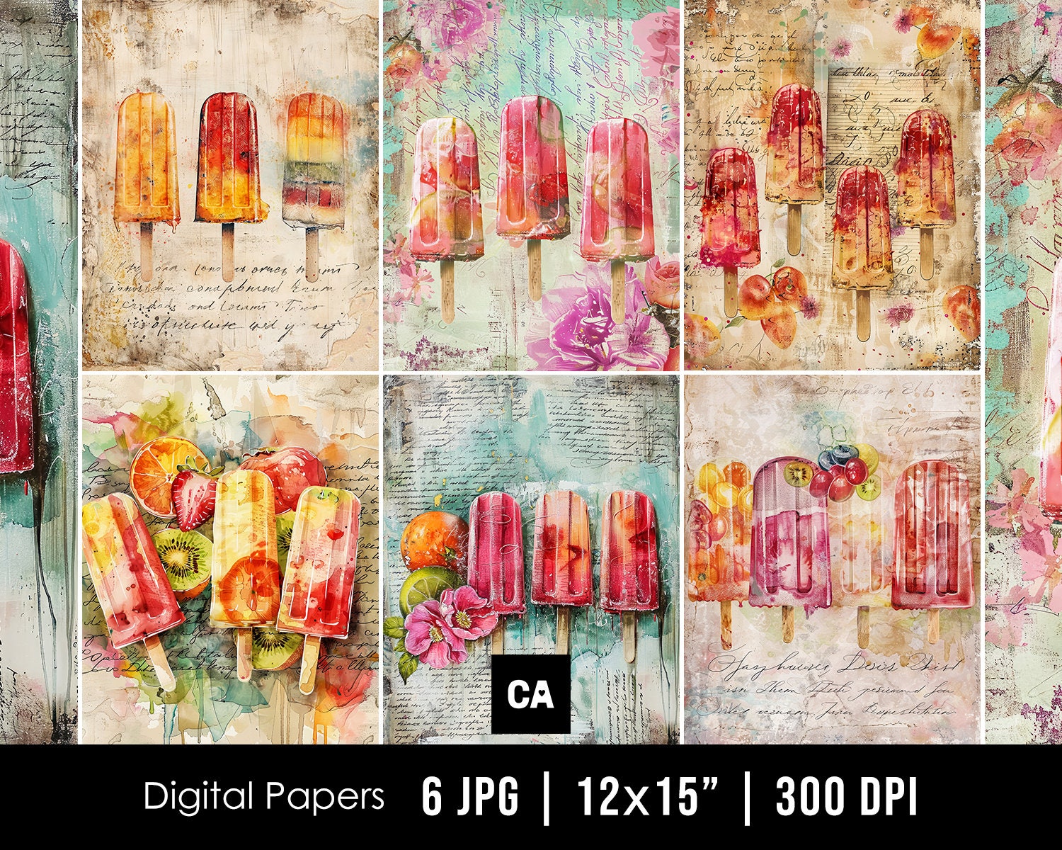 Rustic Popsicle Junk Journal Pages, Vintage Digital Papers, Digital ...