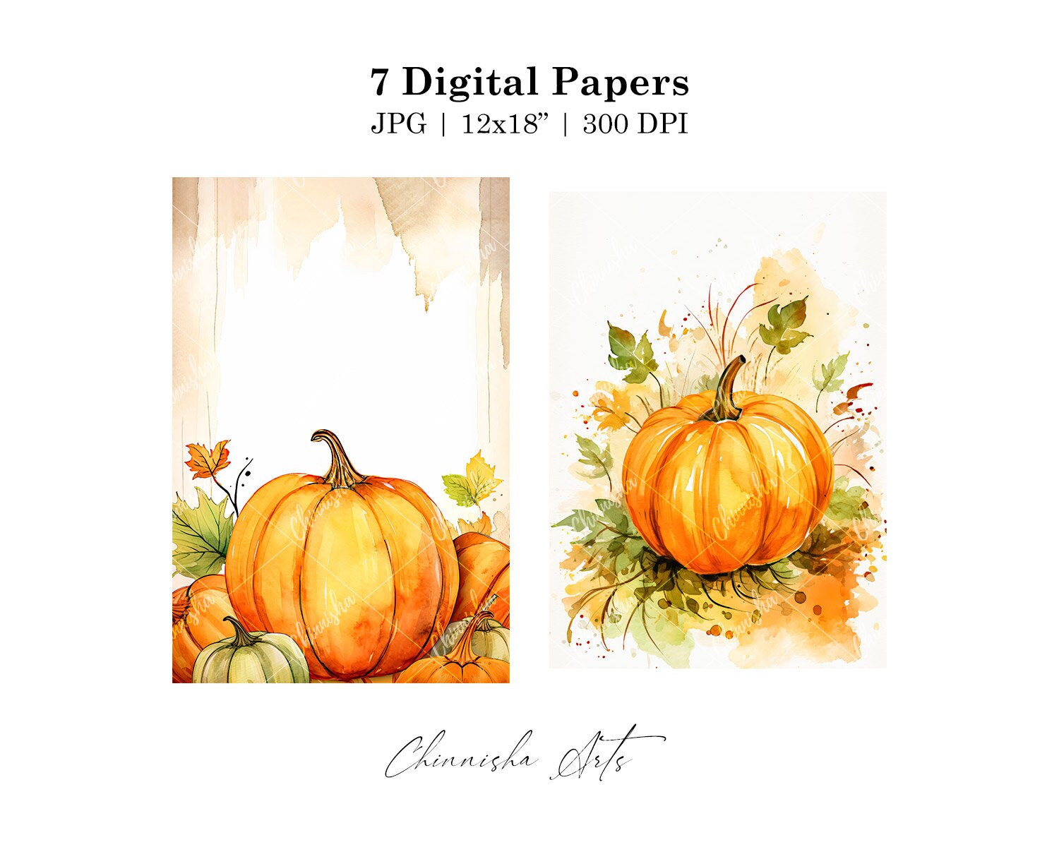 Watercolor Pumpkin Digital Paper Autumn Papers Card - Etsy
