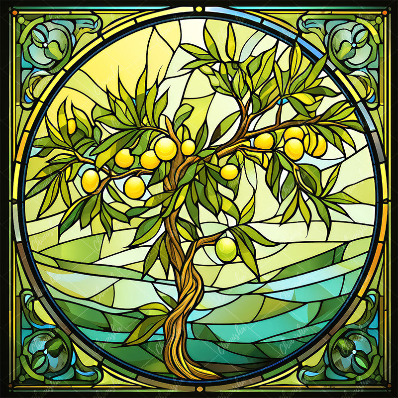 Stained Glass Olive Tree Digital Papers Olives Stained Glass - Etsy