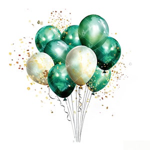 Watercolor Green Balloons Clipart, 8 Jpgs, Commercial Use, Emerald and ...