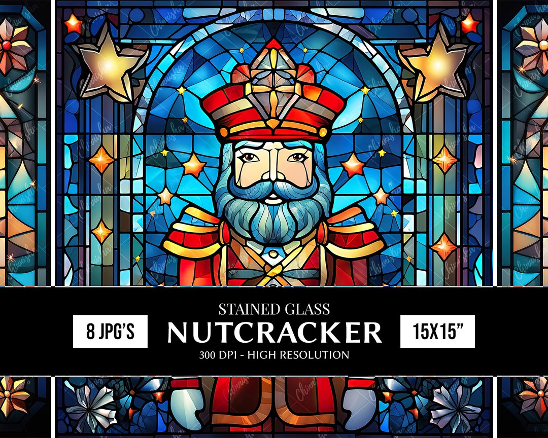 8 Stained Glass Nutcracker Digital Papers, Christmas Tumbler Wrap ...
