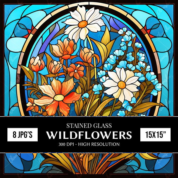 Stained Glass Floral Digital - Etsy