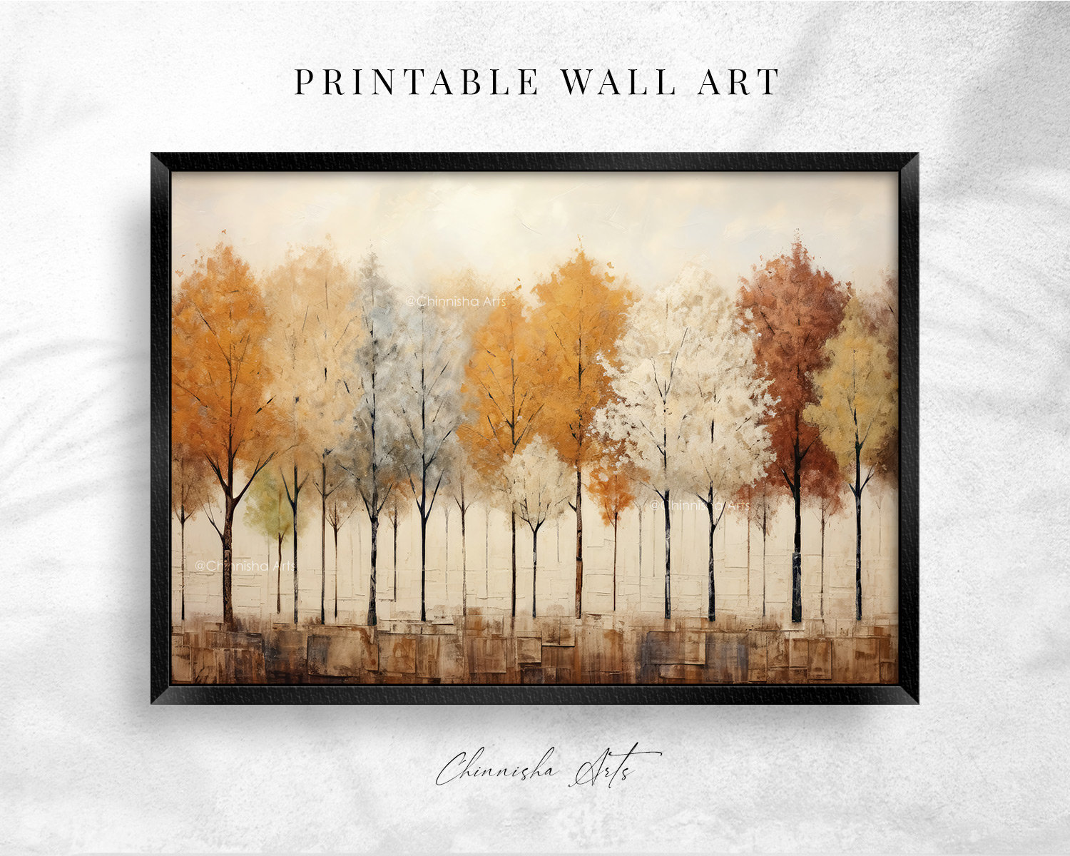 Printable Wall Art Autumn, Vintage Fall Trees Painting, Autumn Trees ...