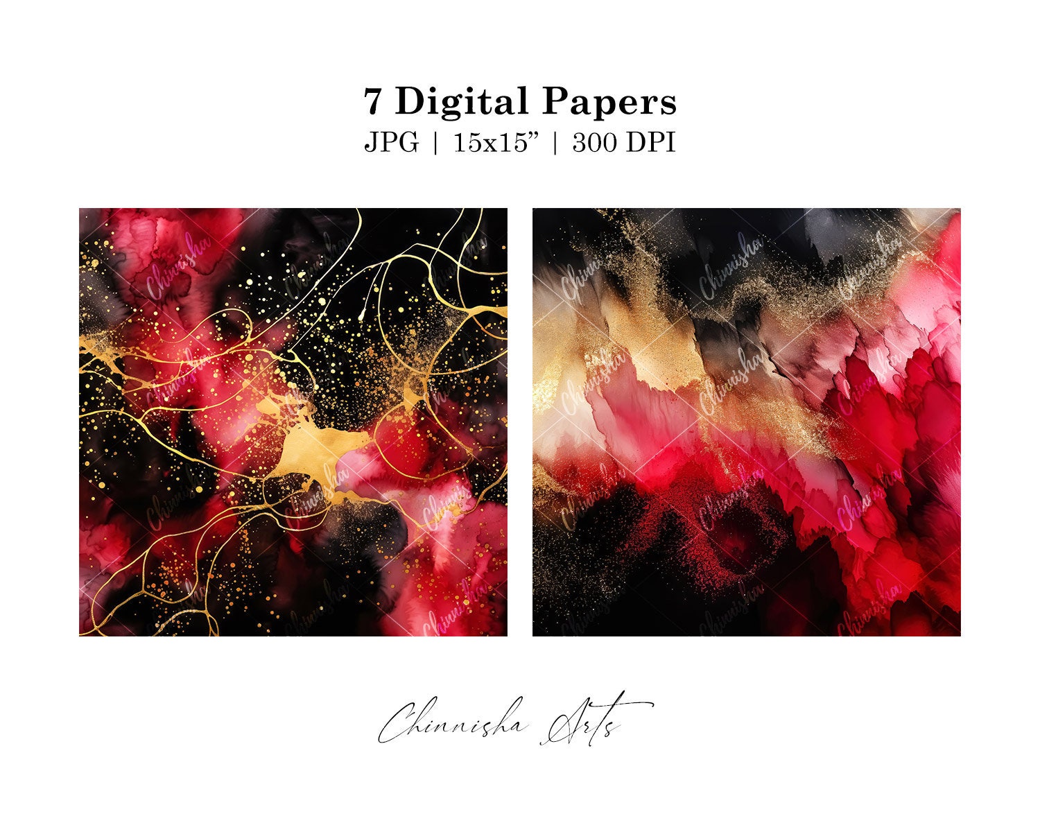 Watercolor Black & Red Digital Paper, Abstract Red and Black ...