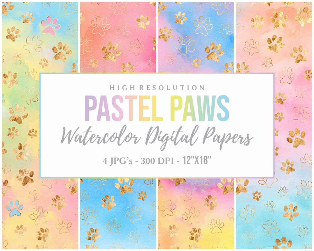 Pastel Paws Digital Paper Pack, Free Commercial Use, Watercolor Pastel ...